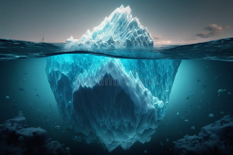 Iceberg in Ocean, Underwater Risk, Dark Hidden Threat or Danger Concept ... Iceberg in Ocean, Underwater Risk, Dark Hidden Threat or Danger Concept ...