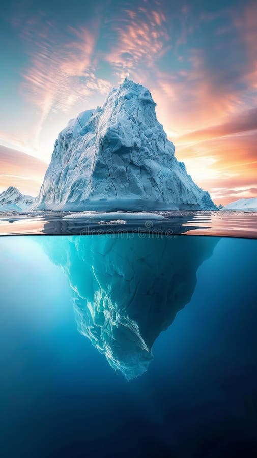 Iceberg Reflected in Sea at Sunset Stock Image - Image of tranquil ...