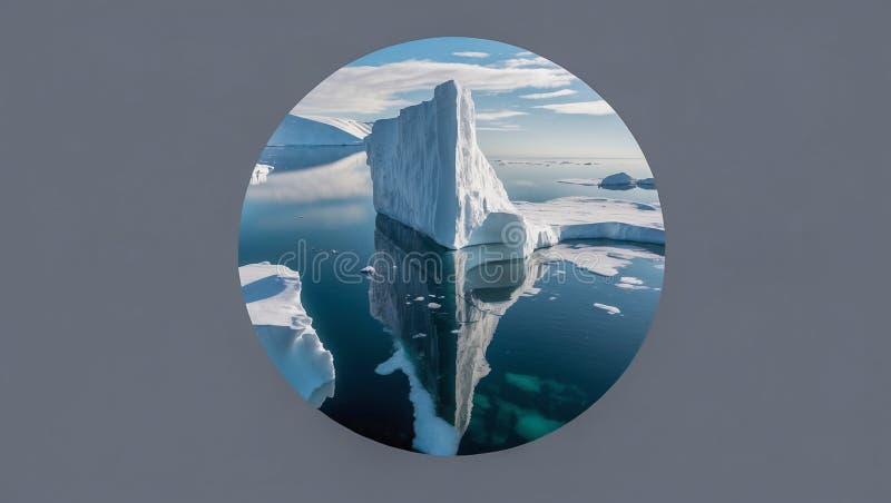 Iceberg Reflection on Calm Arctic Waters in a Circular Frame Stock ...