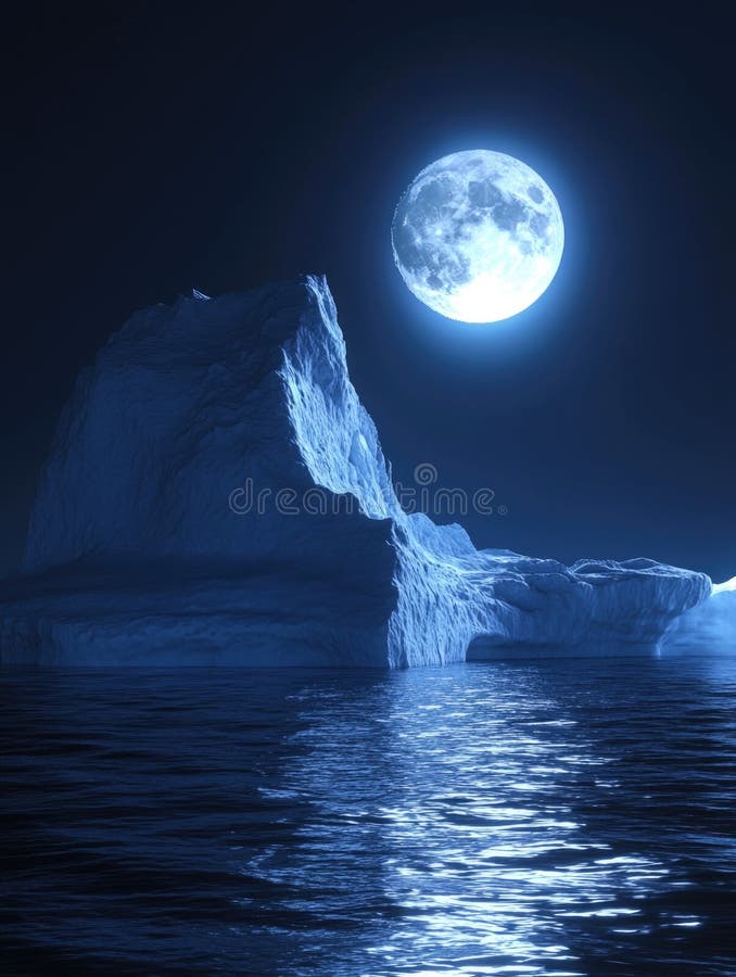 Iceberg at Sea Under Full Moon Stock Image - Image of iceberg, climate ...