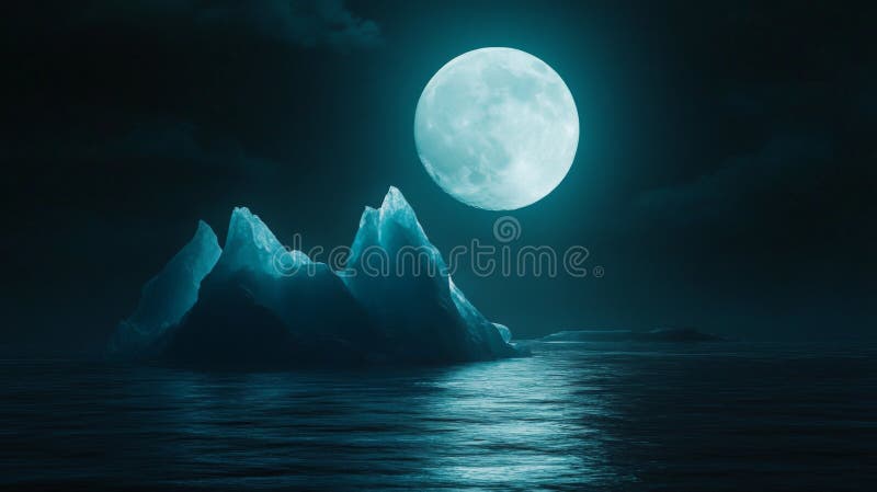 An Iceberg Under a Full Moon in the Arctic Stock Illustration ...