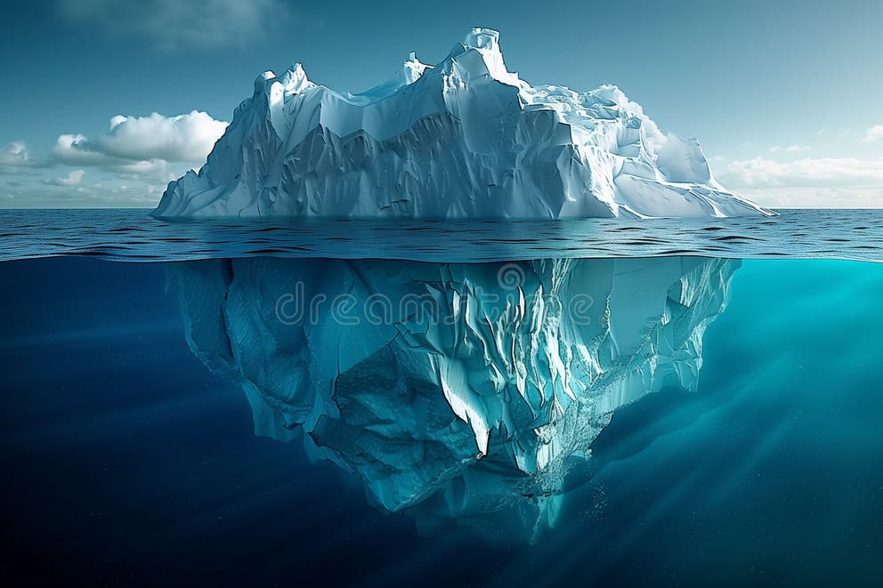 An Iceberg, Visible Tip Above and Big Below Ocean Stock Illustration ...