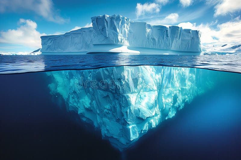 An Iceberg, Visible Tip Above and Big Below Ocean Stock Illustration ...
