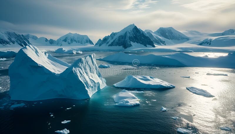 Icebergs in Greenland in the Soft Daylight, Top View Stock Illustration ...