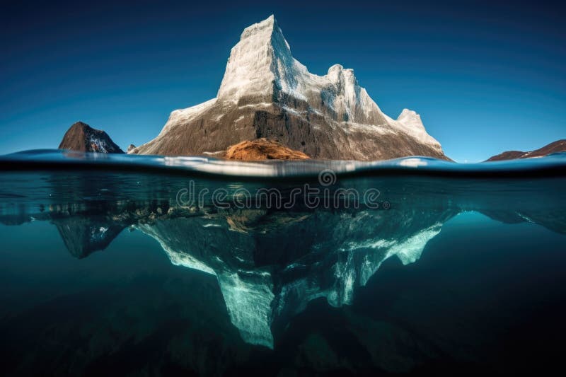 Icebergs Reflection on the Water Surface, Shot from Below Stock ...