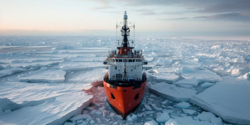 An Icebreaker Cuts through a Frozen Sea in Alaska Stock Photo - Image ...