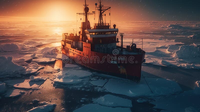 Icebreaker Ship in the Arcic at Night , Generated Ai Image Stock Image ...