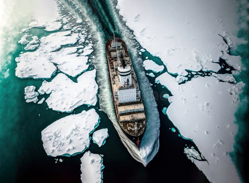 An Icebreaker Ship Makes Its Way through the Icy Arctic Waters. Ai ...