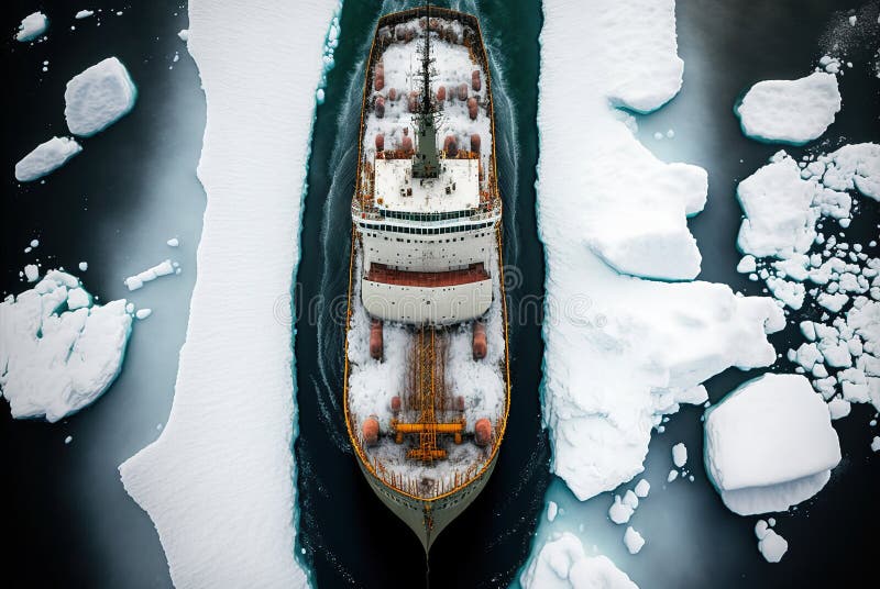 An Icebreaker Ship Makes Its Way through the Icy Arctic Waters. Ai ...