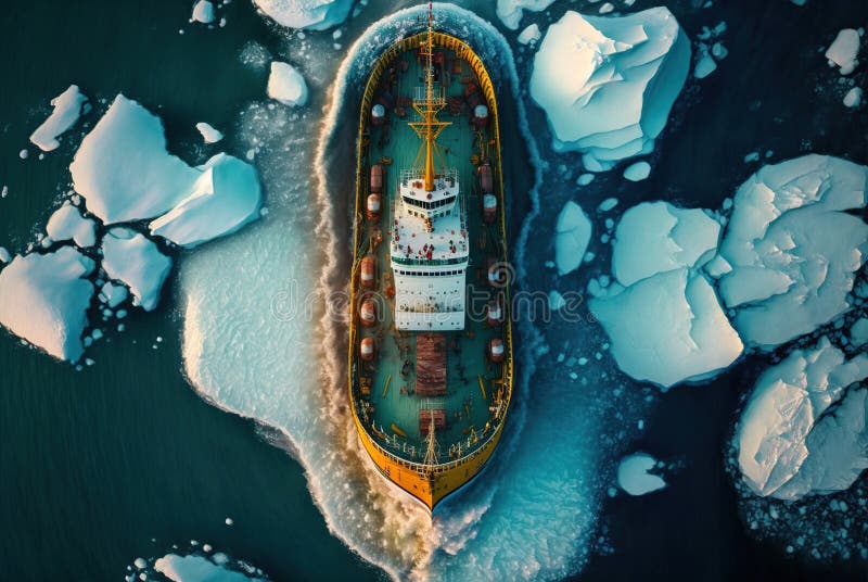 An Icebreaker Ship Makes Its Way through the Icy Arctic Waters. Ai ...