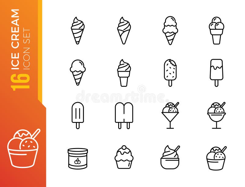 Minimal Ice Cream Line Icon Set Stock Vector - Illustration of ...