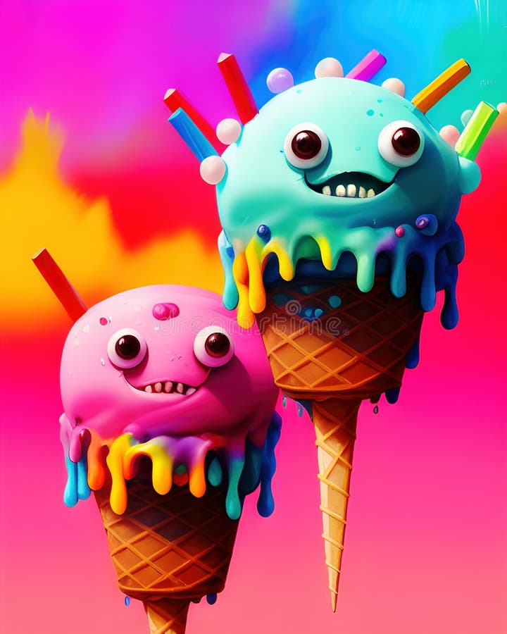 Icecream Monsters with Cute Eyes in a Cone, Generative Ai Stock ...