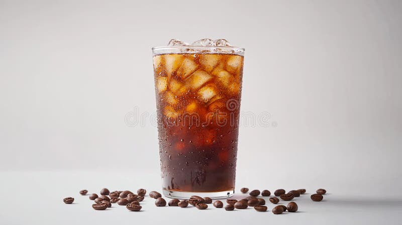 Iced Americano in a Glass with Ice and Coffee Beans. Stock Image ...