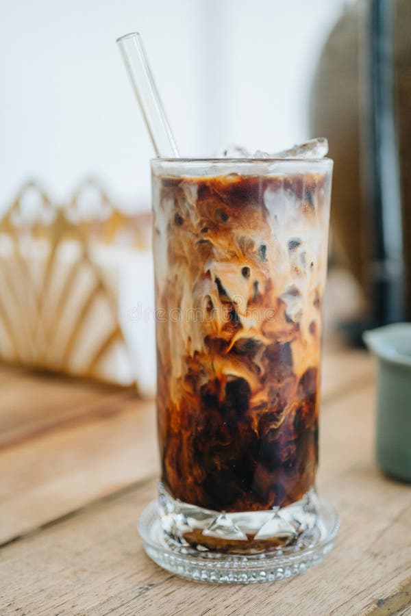 Iced Americano with Milk on the Table Stock Image - Image of americano ...