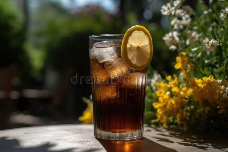 Iced Americano in Sunlit Garden with Lemon - Generative AI Stock ...