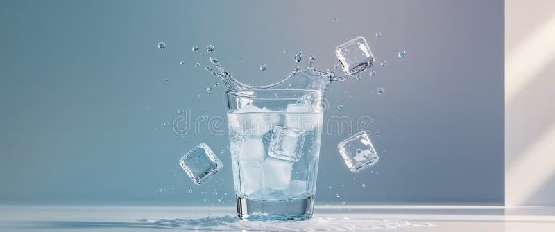 Iced Beverage with Ice Cubes Splashing in Commercial Setting. Stock ...