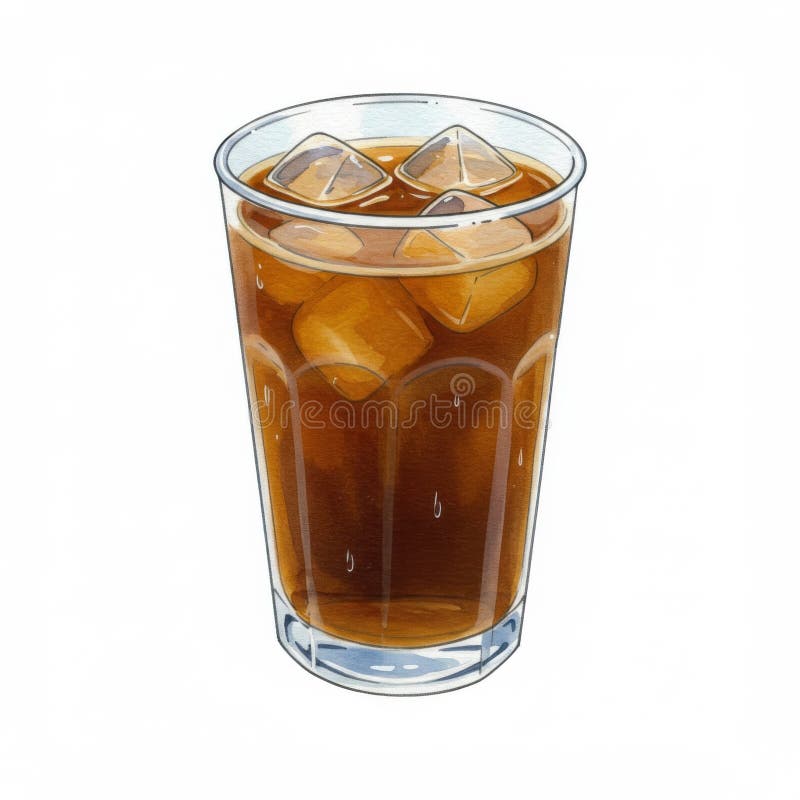Iced Brown Beverage in Clear Glass with Ice Cubes Stock Illustration ...