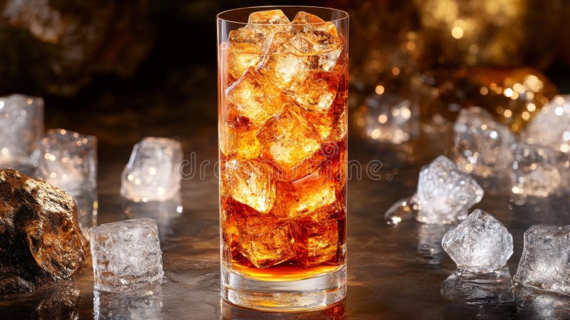 Iced Brown Beverage in a Glass with Ice Cubes Stock Illustration ...