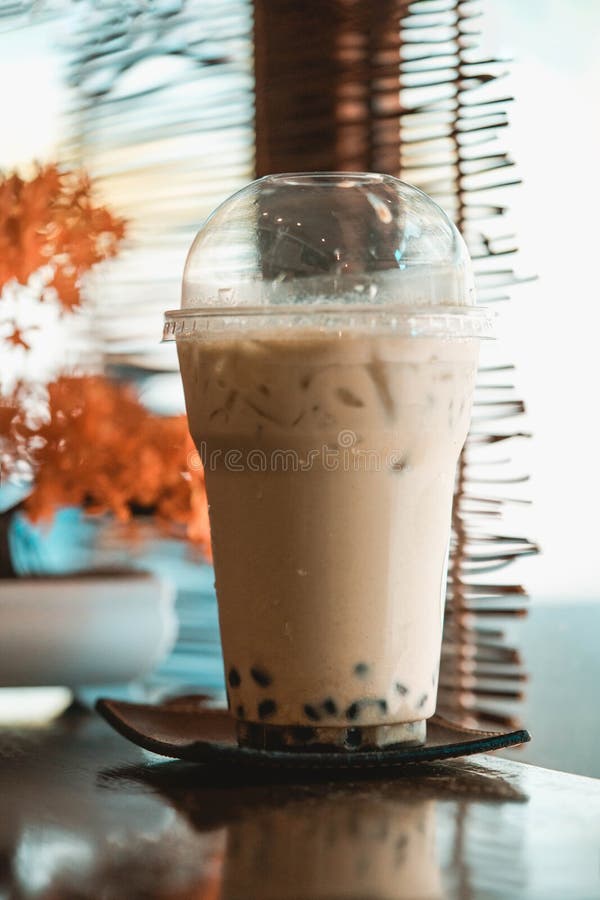 Iced Bubble Milk Tea with Artificial Bonsai Tree in Japanese Style Cafe ...