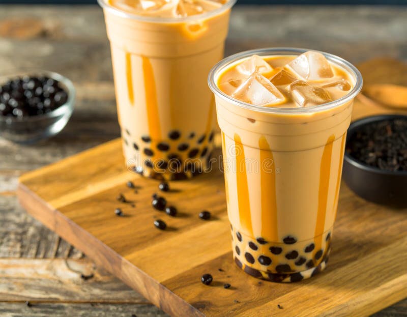 Iced Bubble Tea on Wooden Board Stock Illustration - Illustration of ...