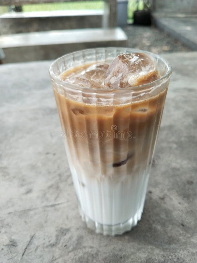 Iced Cappuccino with Rice Field Background Stock Image - Image of ...