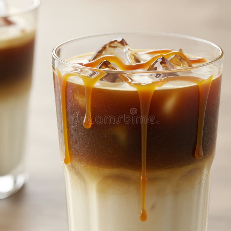 Iced Caramel Latte Coffee Drink in Glass Stock Illustration ...