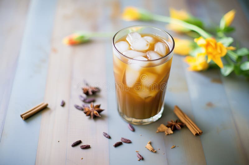 Iced Chai with Ice Cubes Made from Chai Tea Stock Photo - Image of ...