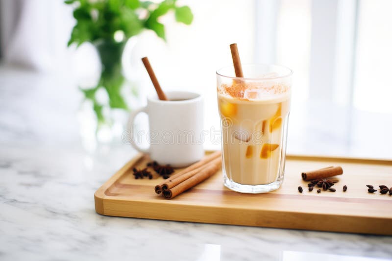 Iced Chai Tea Latte with Cinnamon Stick Stock Illustration ...