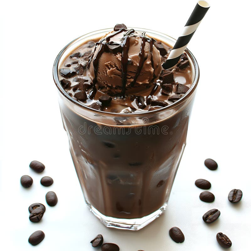 Iced Chocolate Drink with Ice Cream and Chocolate Chips Refreshing Summer Beverage Stock ...