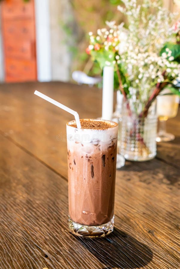Iced Chocolate Glass in Cafe Stock Photo - Image of served, flavor ...
