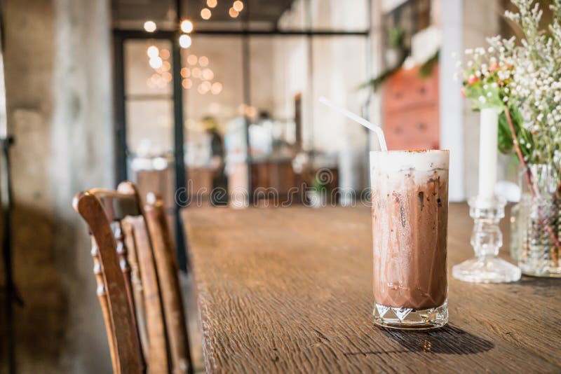 Iced Chocolate Glass in Cafe Stock Image - Image of cafe, dessert ...