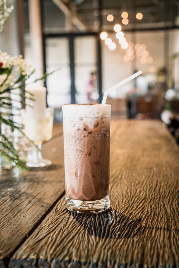 Iced Chocolate Glass in Cafe Stock Photo - Image of dessert, milkshake ...