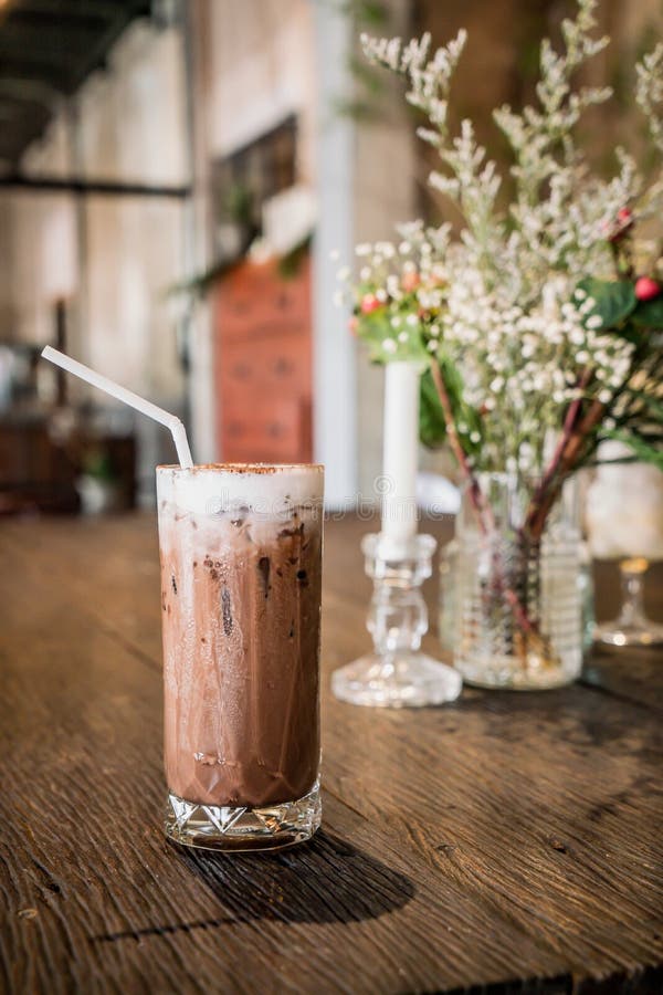 Iced Chocolate Glass in Cafe Stock Photo - Image of fresh, close: 153954040
