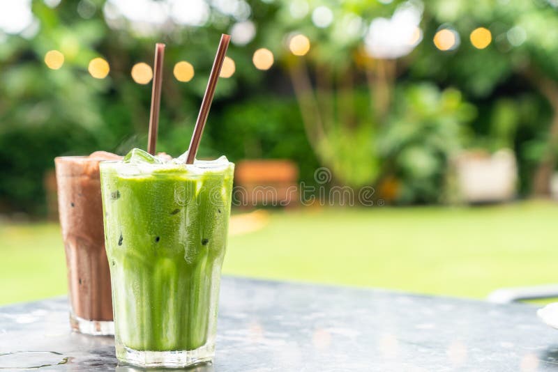 Iced Chocolate Milkshake and Iced Green Tea with Milk Stock Image ...