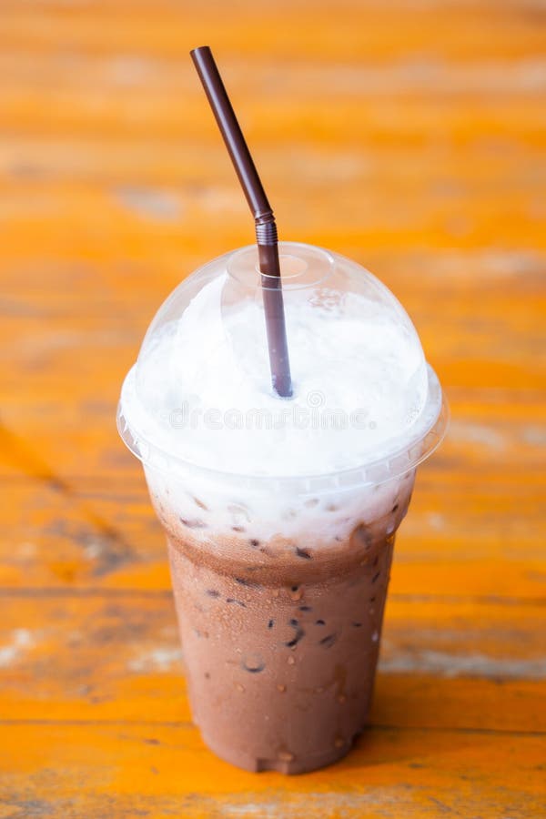 Iced Chocolate in Plastic Glass Stock Photo - Image of cool, cocoa ...