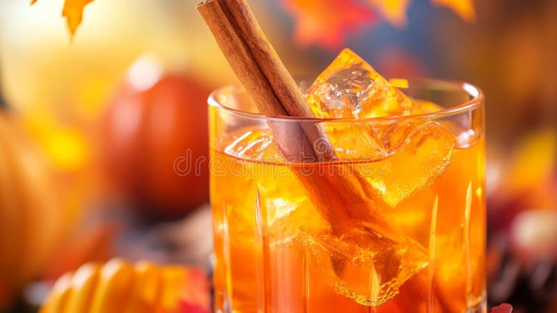 Iced Cinnamon Drink in Glass with Fall Background Stock Illustration ...
