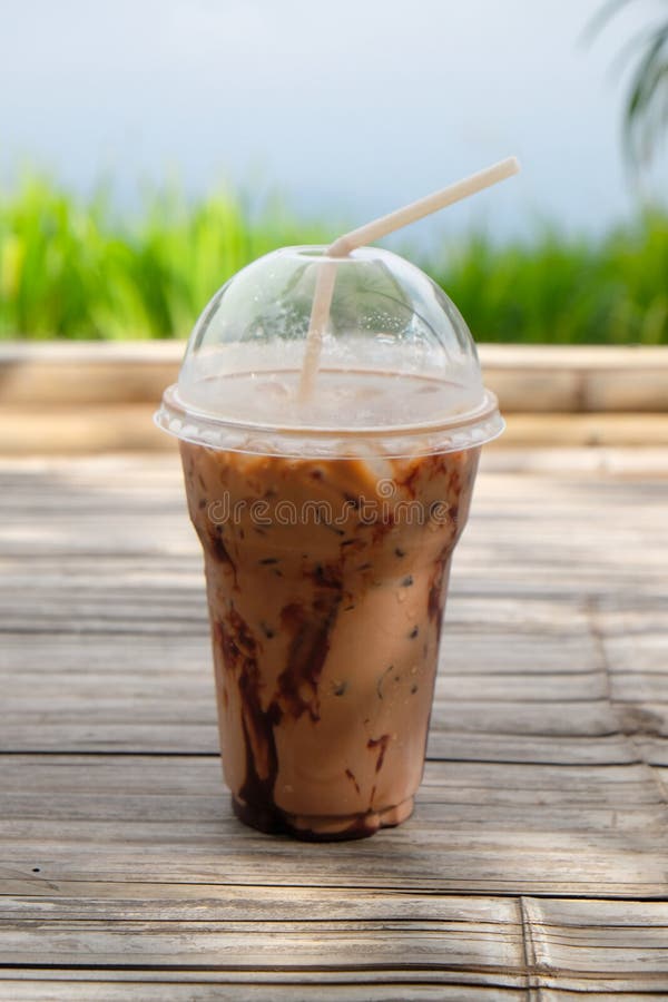 Iced Coco or Chocolate with Straw in Plastic Cup Stock Photo - Image of ...