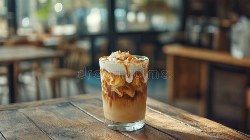 Iced Coffee with Caramel and Cream in a Cafe Stock Illustration ...