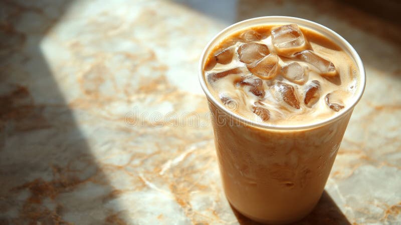 Iced Coffee with Cream and Ice Cubes in a Disposable Cup Stock ...