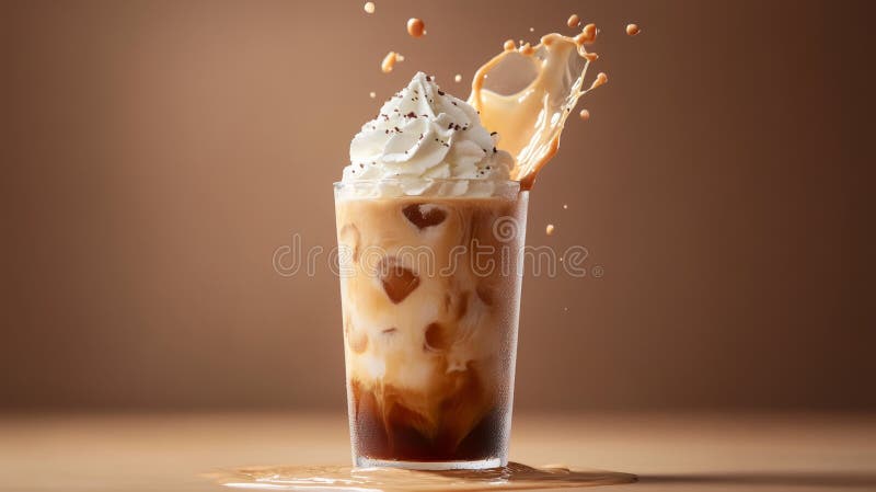 Iced Coffee with Cream Splash, Artistic Concept Stock Photo - Image of ...