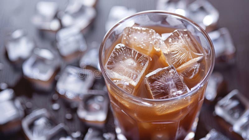 Iced Coffee Cubes with Milk. Glass of Cold Coffee with Ice Cubes Stock ...