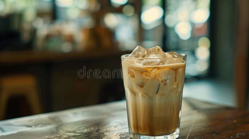 Iced Coffee Cubes with Milk. Glass of Cold Coffee with Ice Cubes Stock ...
