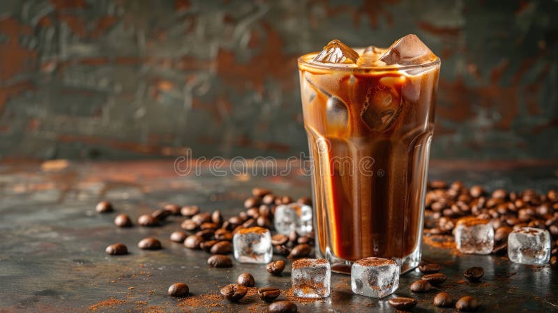 Iced Coffee Cubes with Milk. Glass of Cold Coffee with Ice Cubes Stock ...