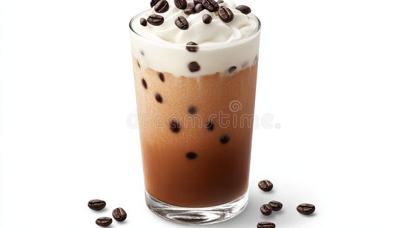 Iced Coffee Drink with Milk Foam and Coffee Beans. Stock Image - Image ...