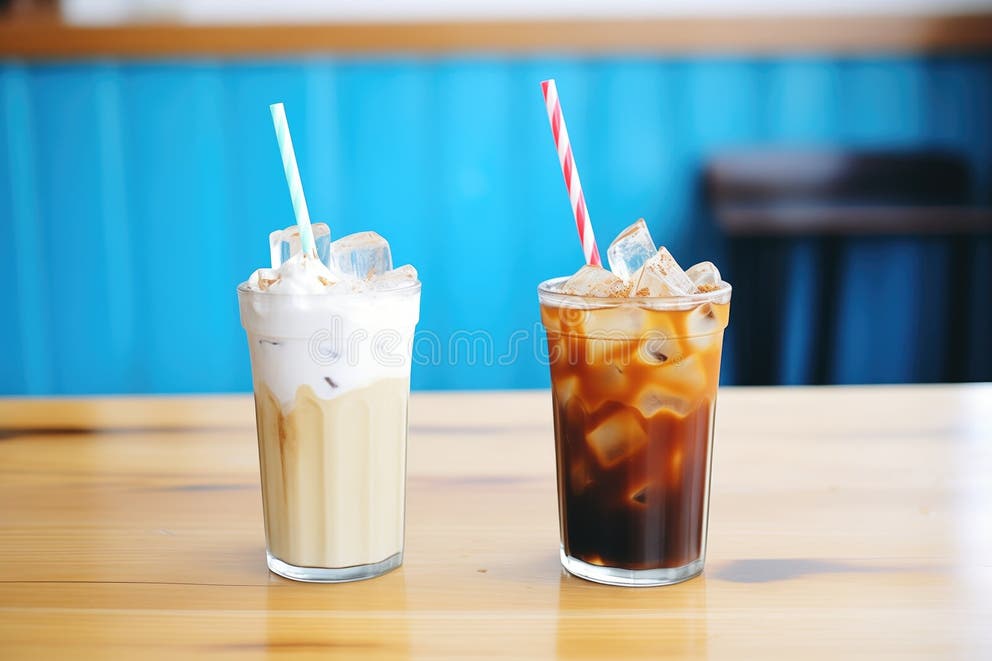 Iced Coffee Duo with and without Whipped Cream Stock Photo - Image of ...