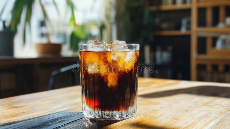 Iced Coffee in Glass on Wooden Table Stock Illustration - Illustration ...