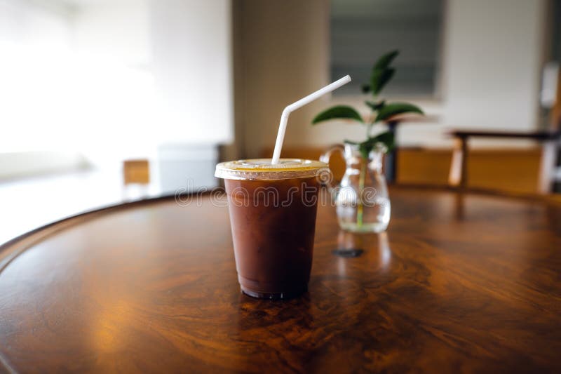Iced Americano Coffee in Glass on Work Table at Home Stock Image ...