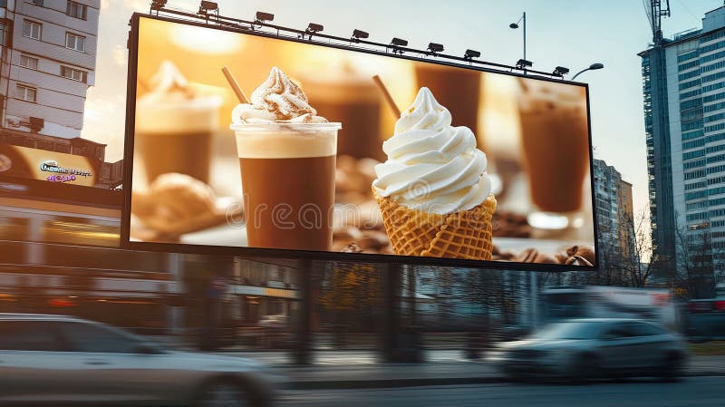 Iced Coffee and Ice Cream Billboard Advertisement in Urban Cityscape ...