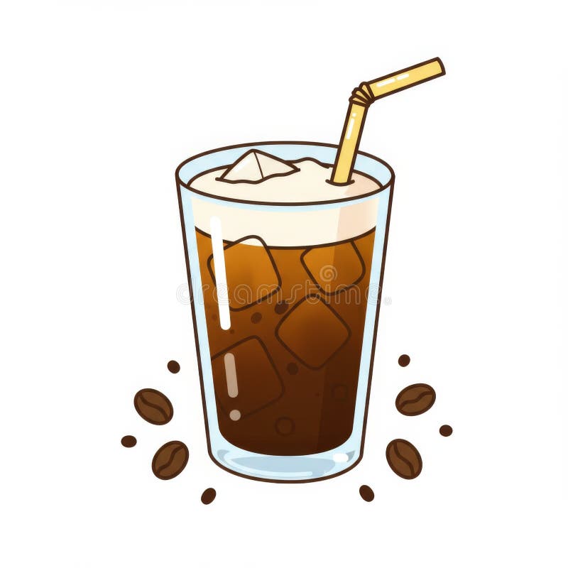 Iced Coffee Illustration with Cream and Ice Cubes Stock Illustration ...
