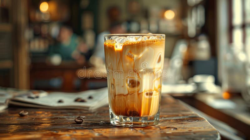 Iced Coffee Latte Floating with Coffee Swirls and Frothy Milk Stock ...